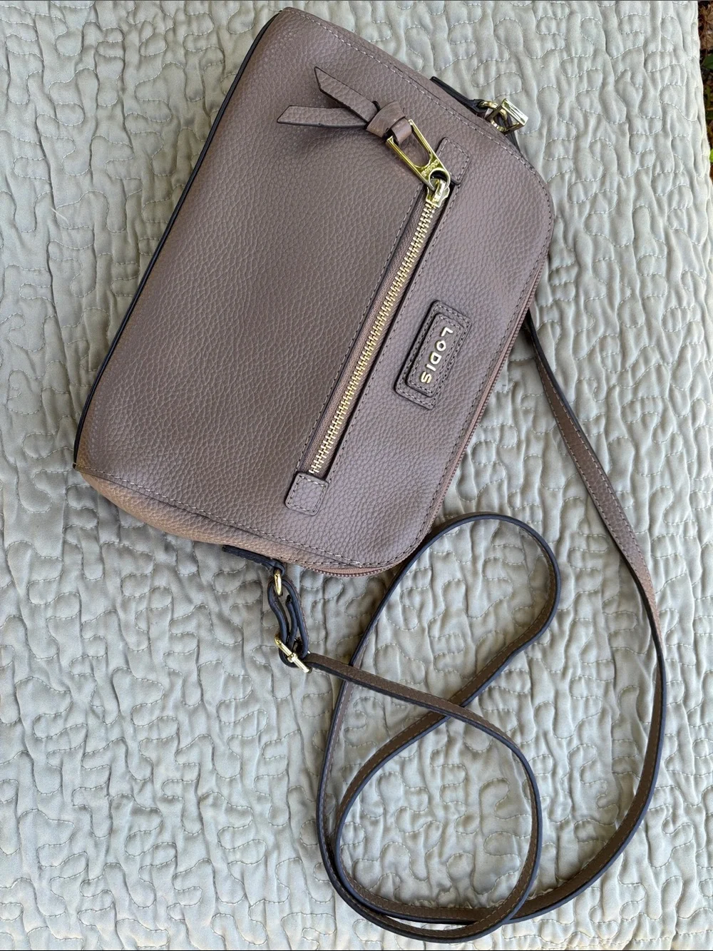 Lodis | Bags | Lodis Taupe Pebbled Leather Crossbody With Gold Hardware ...